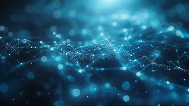 Blue Abstract Background Depicting Network Grid and Particles Connected ...