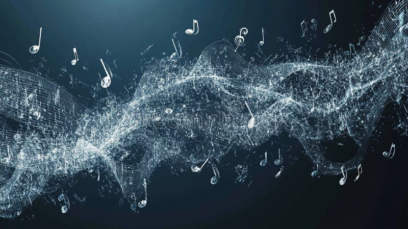 Blue Abstract Background Featuring Dynamic Music Notes Flowing Stock ...