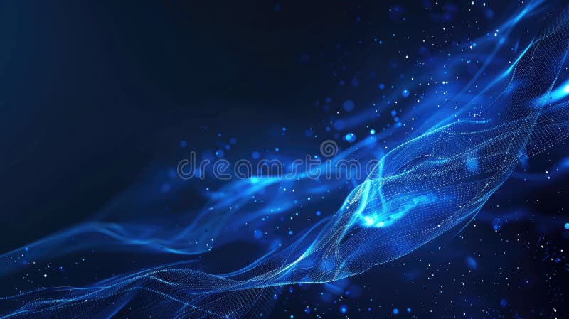 Blue Abstract Background with Flowing Wave of Luminous Particles AIG51A ...