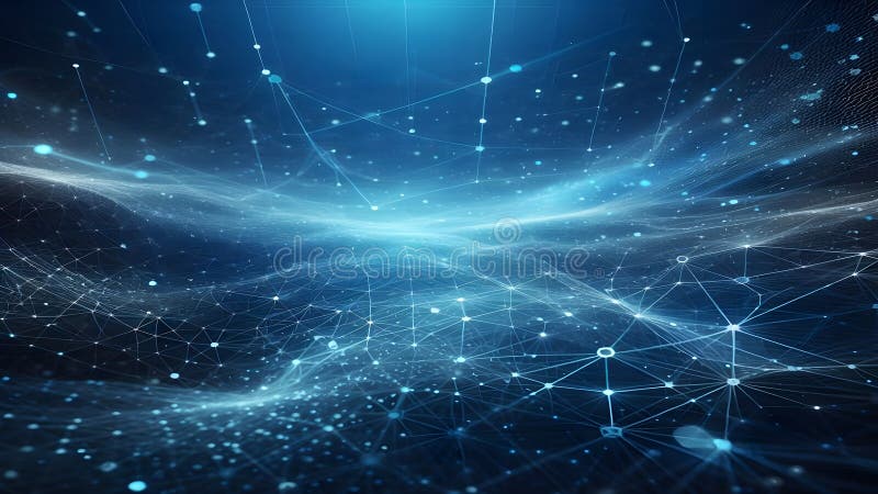 Blue Abstract Background with Network Grid and Particles Stock ...