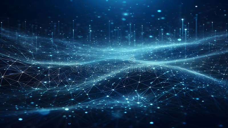 Blue Abstract Background with Network Grid and Particles Stock ...