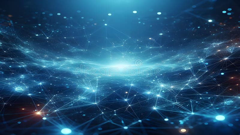 Blue Abstract Background with Network Grid and Particles Stock ...