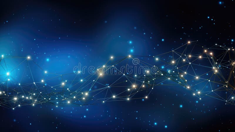 Blue Abstract Background with a Network Grid and Particles Connected ...