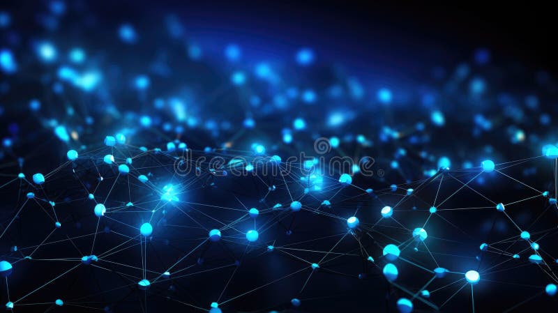 Blue Abstract Background with a Network Grid and Particles Connected ...