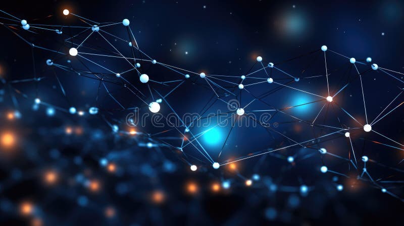 Blue Abstract Background with a Network Grid and Particles Connected ...