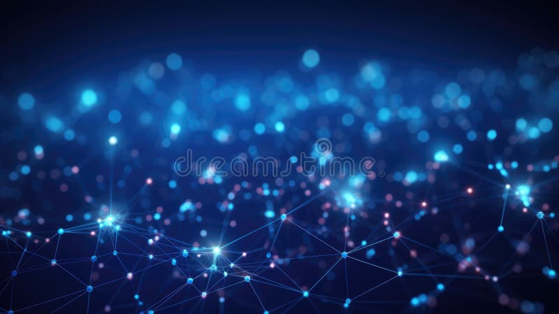 Blue Abstract Background with a Network Grid and Particles Connected ...
