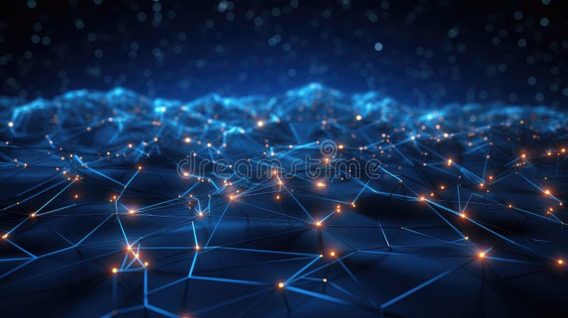 Blue Abstract Background with a Network Grid and Particles Connected ...