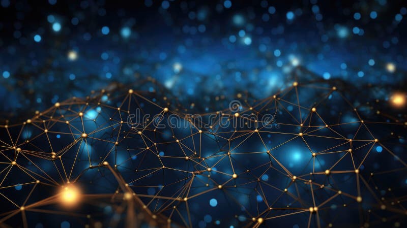 Blue Abstract Background with a Network Grid and Particles Connected ...