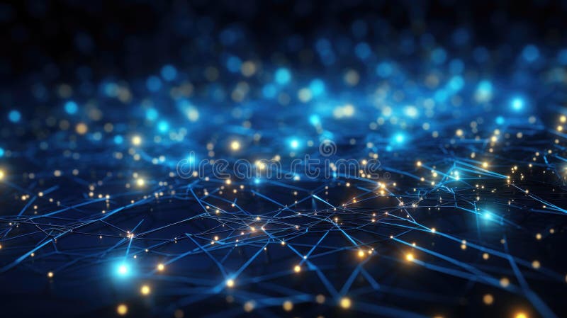 Blue Abstract Background with a Network Grid and Particles Connected ...