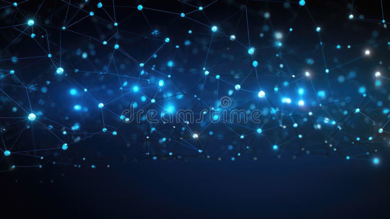 Blue Abstract Background with a Network Grid and Particles Connected ...