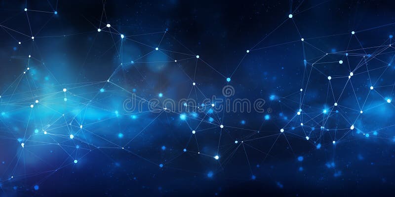 Blue Abstract Background with a Network Grid and Particles Connected ...