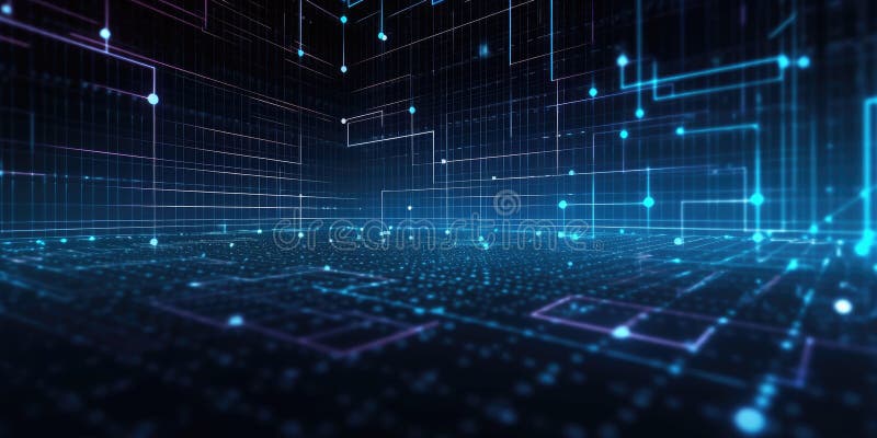 Blue Abstract Background with a Network Grid and Particles Connected ...