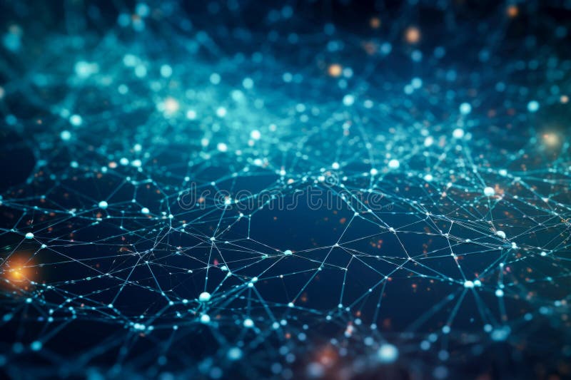 Blue Abstract Background with a Network Grid and Particles Connected ...