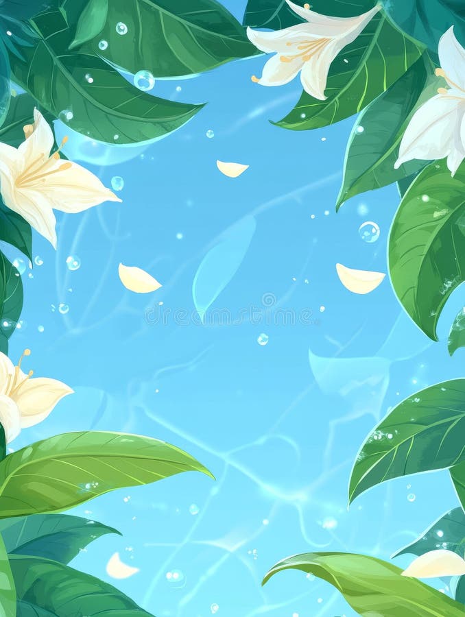 Blue Abstract Background with Vibrant Spring Flowers Stock Photo ...