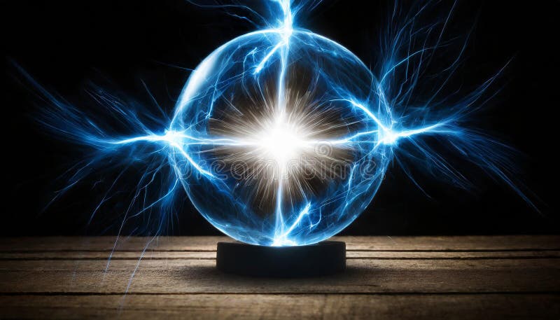 Blue Abstract Ball Shaped Orb with Electric Energy. Electrical Power ...