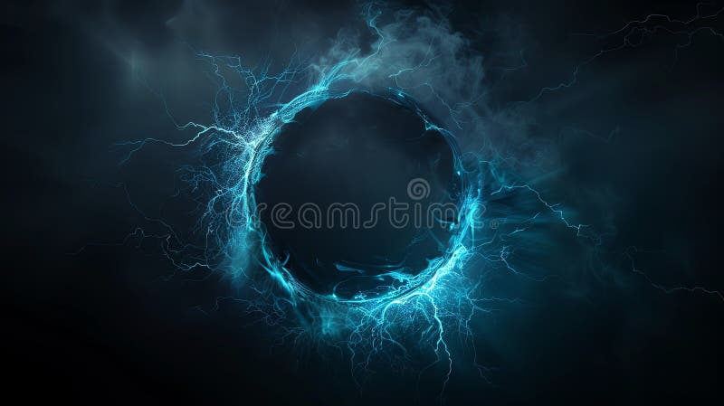 Blue Abstract Circle with Plasma Lightning Effect, Swirling Particles ...