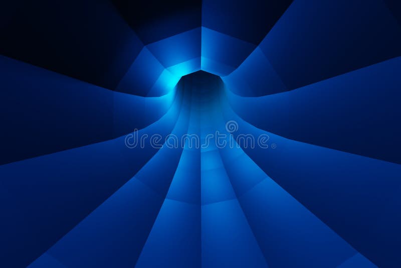 Blue Abstract Corridor Down, Cold Dark Tunnel 3d Render Stock ...