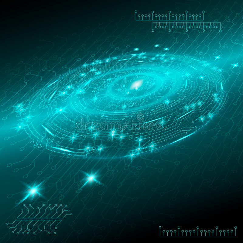 Blue Abstract Digital Technological Background with Various Rotating ...