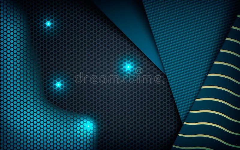 Blue Abstract Dimension on Dark Hexagon Background. Overlap Layers ...