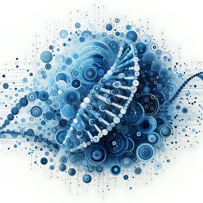 Blue Abstract Dna Strand and Circular Patterns Stock Illustration ...