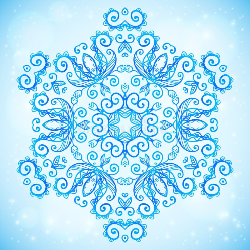 Blue Abstract Doodle Floral Circle Pattern Stock Vector - Illustration ...