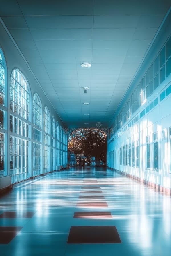 Blue Abstract Hallway Architecture, Modern Interior Design Perspective ...