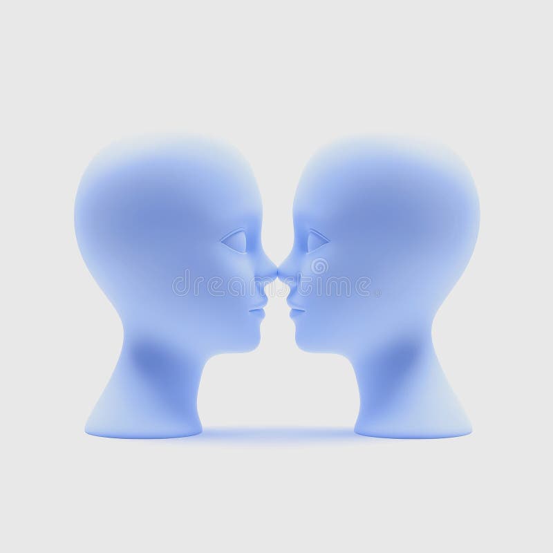 Blue Abstract Human-Like Figures Facing Each Other in a Minimalistic ...