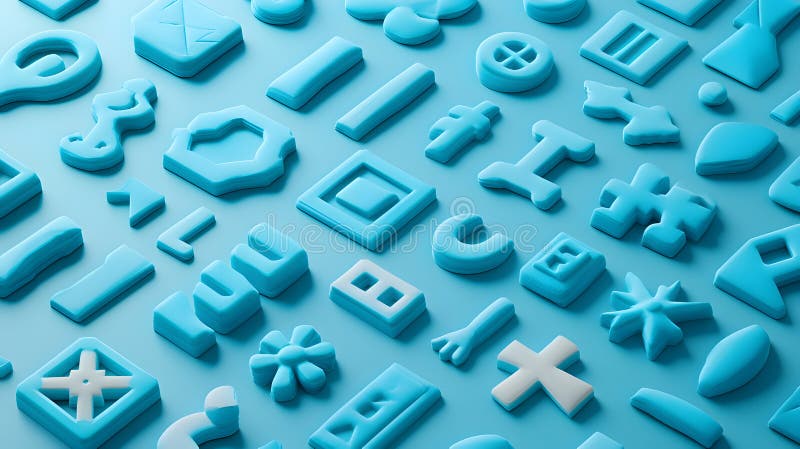 Blue Abstract Icons and Shapes on Textured Background Stock Image ...
