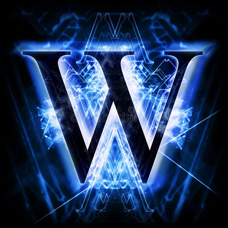 Blue Abstract Letter W stock illustration. Illustration of neon - 193475793