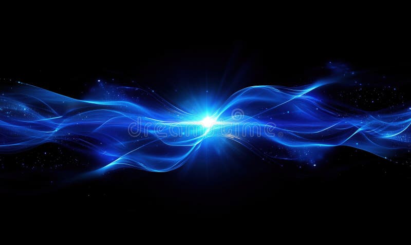 Blue Abstract Light Waves with Glowing Center and Starry Background ...