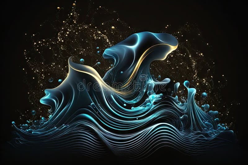 Blue Abstract Liquid Wave Background on Black Background Stock ...