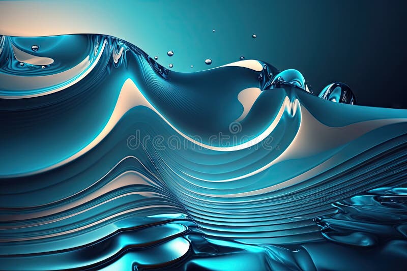 Blue Abstract Liquid Wave Background with Blurred Lines and Reflections ...