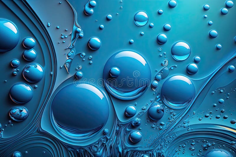 Blue Abstract Liquid Wave Background with Bubbles and Droplets Stock ...
