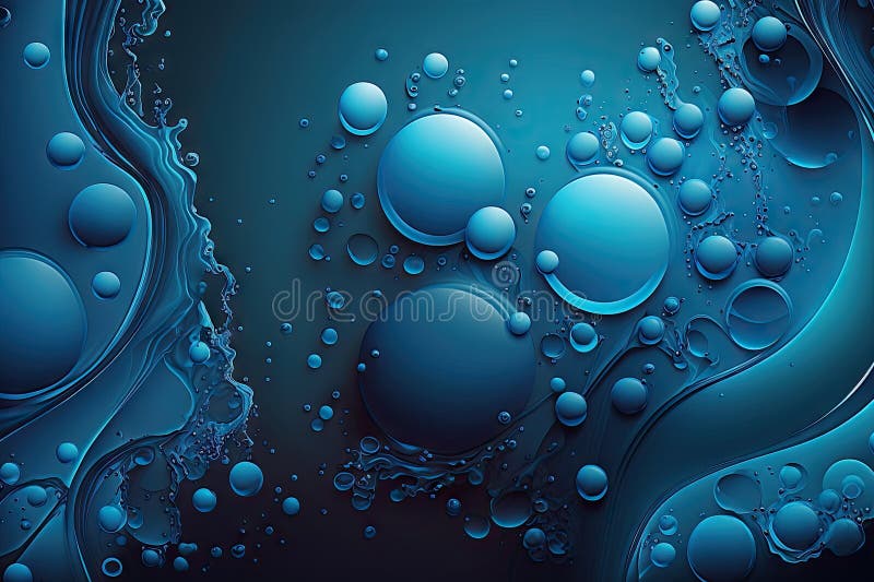 Blue Abstract Liquid Wave Background with Bubbles and Droplets Stock ...
