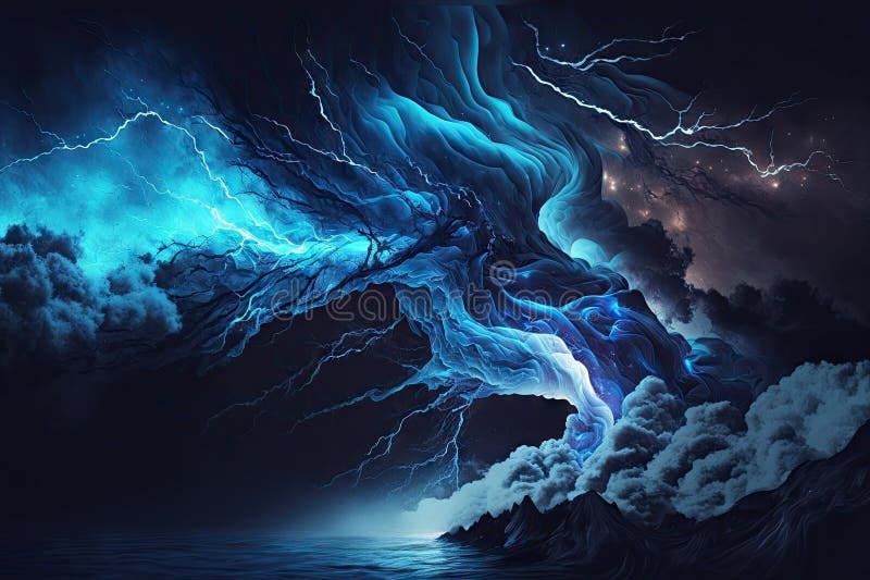 Blue Abstract Liquid Wave Background with Dark Gray Clouds and ...