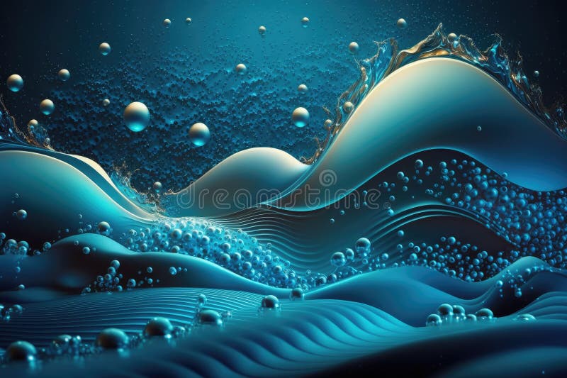 Blue Abstract Liquid Wave Background with Floating Particles and Pearls ...