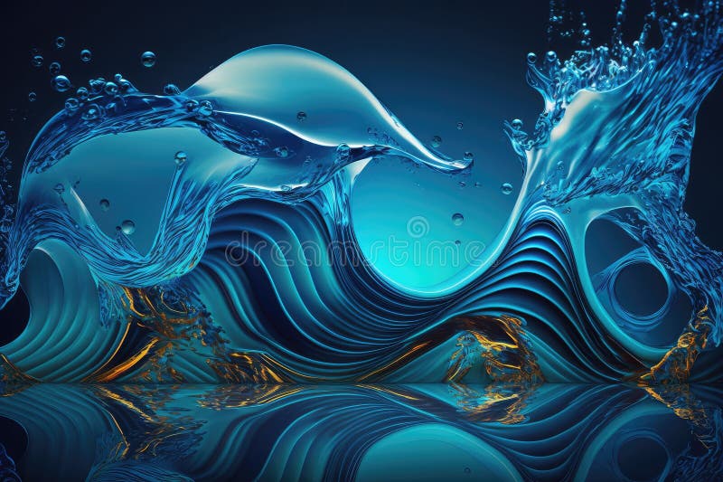 Blue Abstract Liquid Wave Background with Reflection in Glass Stock ...