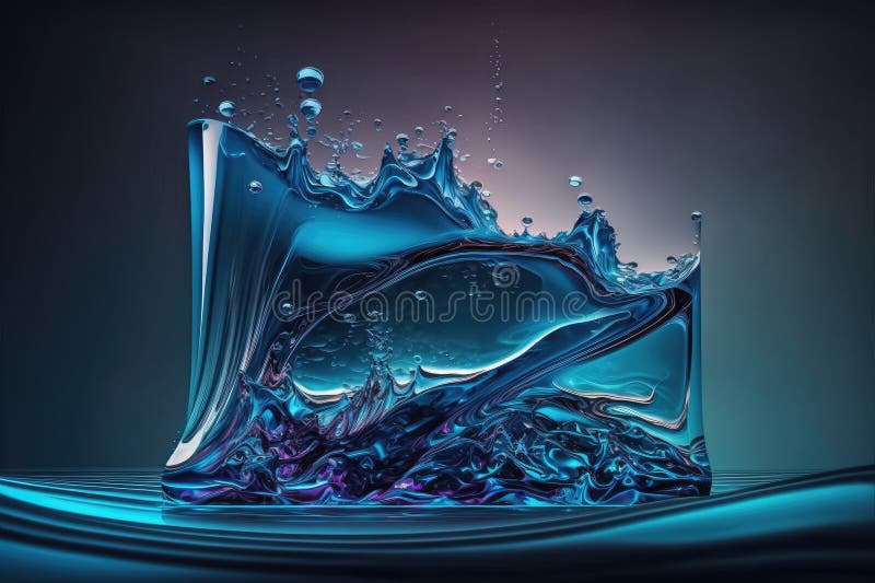 Blue Abstract Liquid Wave Background with Reflection in Glass Stock ...