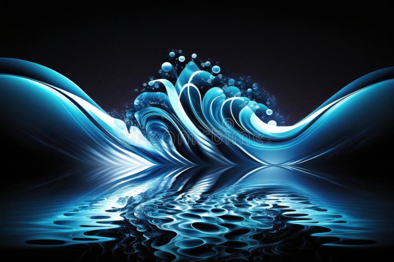 Blue Abstract Liquid Wave Background with Reflection and Light Rays ...