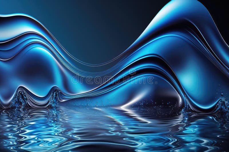 Blue Abstract Liquid Wave Background with Reflection of Shiny Metallic ...