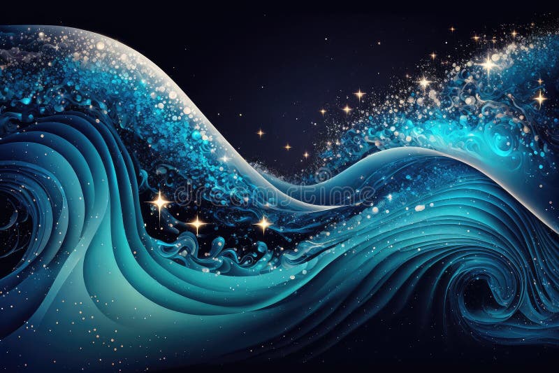 Blue Abstract Liquid Wave Background with Sparkles and Stars Stock ...