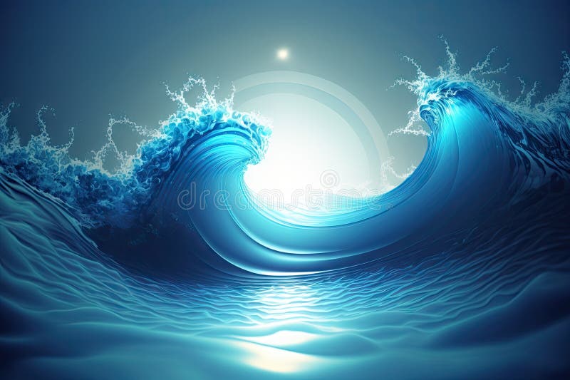 Blue Abstract Liquid Wave Background with Sun Rays Shining through ...