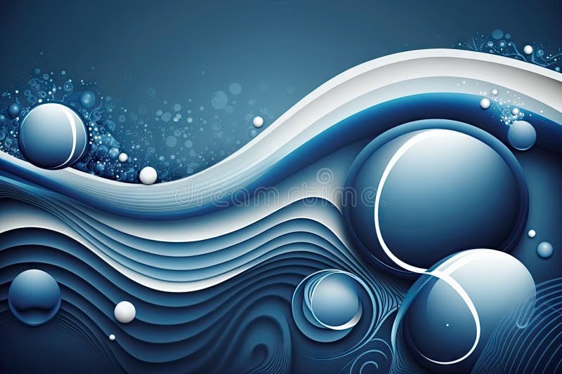 Blue Abstract Liquid Wave Background with White Lines and Bubbles Stock ...