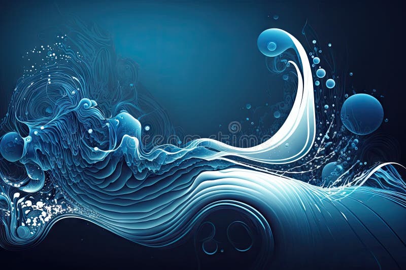 Blue Abstract Liquid Wave Background with White Lines and Bubbles Stock ...