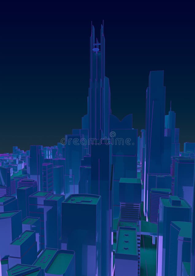 Blue Abstract Low Poly City with Blue Lines Stock Illustration ...