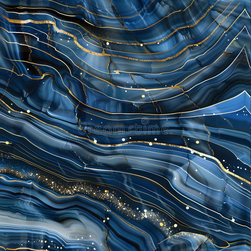 Blue Abstract Marble with Gold Veins Natural Background. Closeup of ...