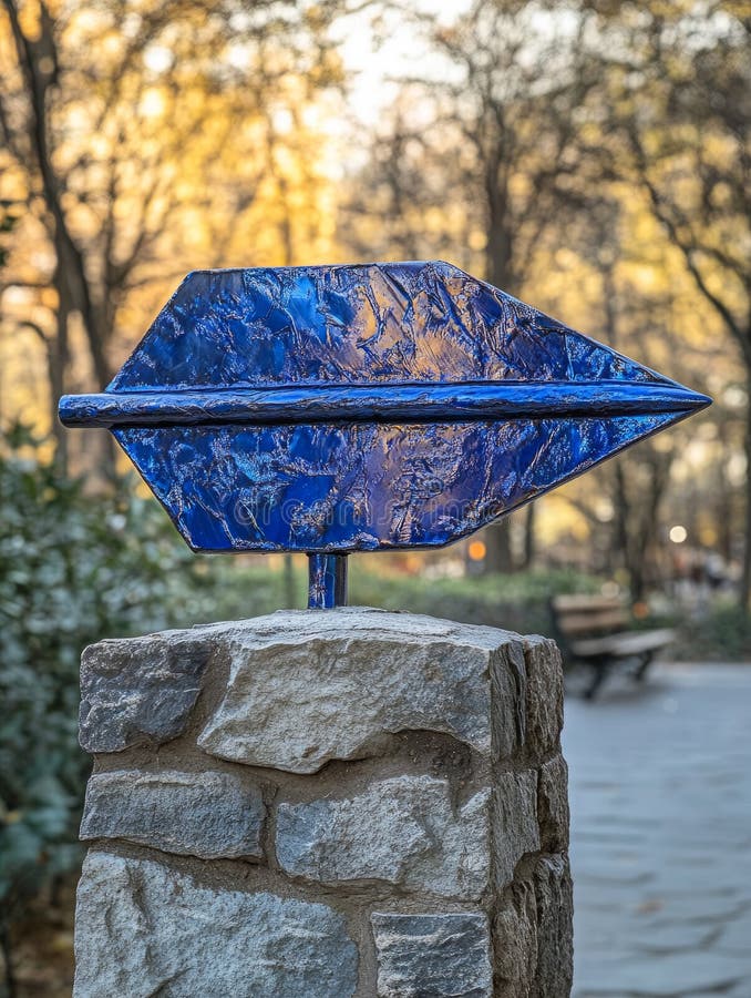 Blue Abstract Metal Sculpture in a Park Setting Stock Photo - Image of ...
