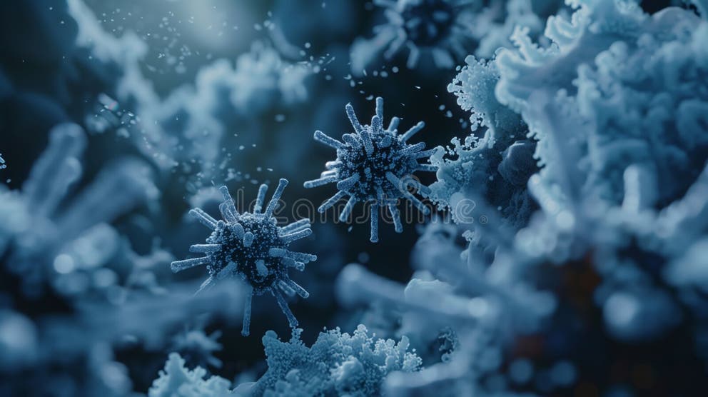 Blue Abstract Microbiological Research Background. Bacteria and Viruses ...