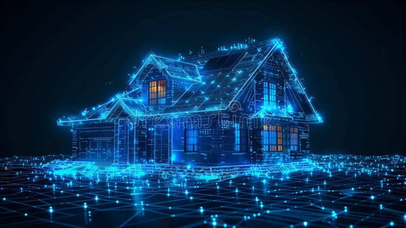 Blue Abstract Mobile Phone with House Icon. Smart House Concept. Low ...