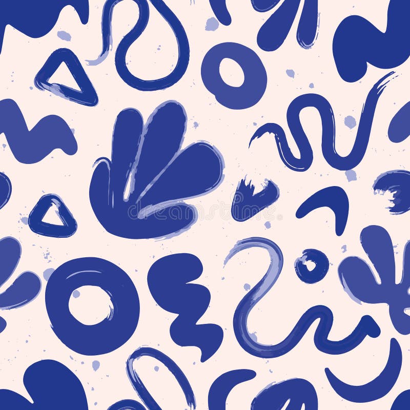 Blue Abstract Naive Doodle Seamless Vector Pattern. Modern Trendy ...